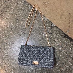 Bags | Quilted Pewter Metallic Purse With Gold Hardware | Poshmark